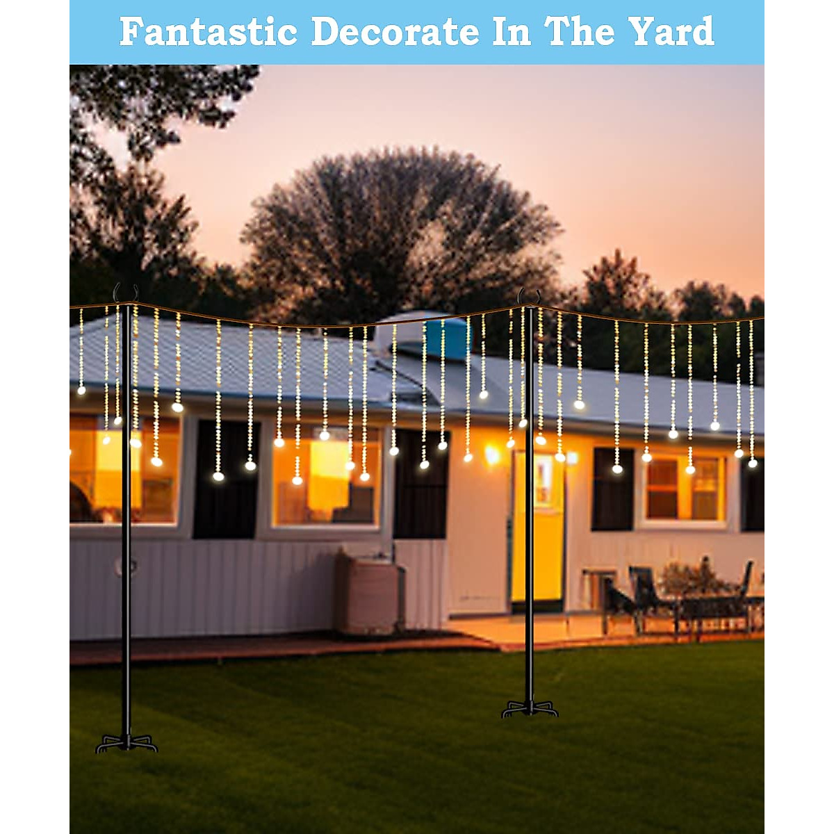 Sungaryard String Light Pole Stand for Outdoor String Lights Hanging, Use for Backyard, Garden, Patio, Party, Festival, Wedding, Picnic, 10FT, Matte, 1 Pole