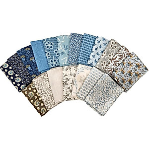 10 Fat Quarters - Edyta Sitar Blue Cocoa Blue Assorted Flowers Florals Botanicals Vines Quality Quilters Cotton Fabric Fat Quarter Bundle (M221.16)