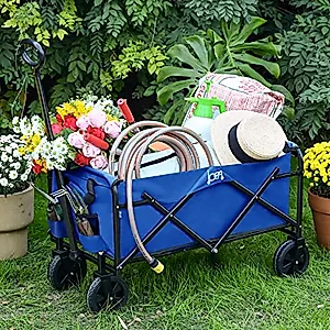 Rollefun Wagon Cart with Wheels Foldable - Collapsible Utility Wagon Heavy Duty, Folding Grocery Wagon, All Terrain Wagon Outdoor Camping Garden