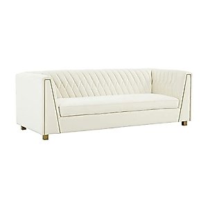 TOV Furniture Wafa 30.4" H Transitional Velvet Upholstered/Wood Sofa in Cream