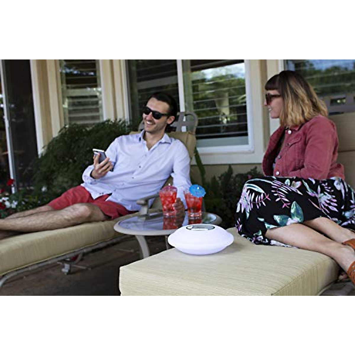 Poolmaster 54504 Portable Floating Waterproof Multi-Light Speaker with Call Functionality for Swimming Pool Party, Patio, Outdoor, Backyard, Multicolor