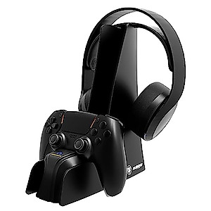 Snakebyte Controller & Headset Charge Station - for Playstation PS5 DualSense - Wireless Headset Charger & Stand - Quick Charge - Accessories, LED Charging Status Indicator - Black