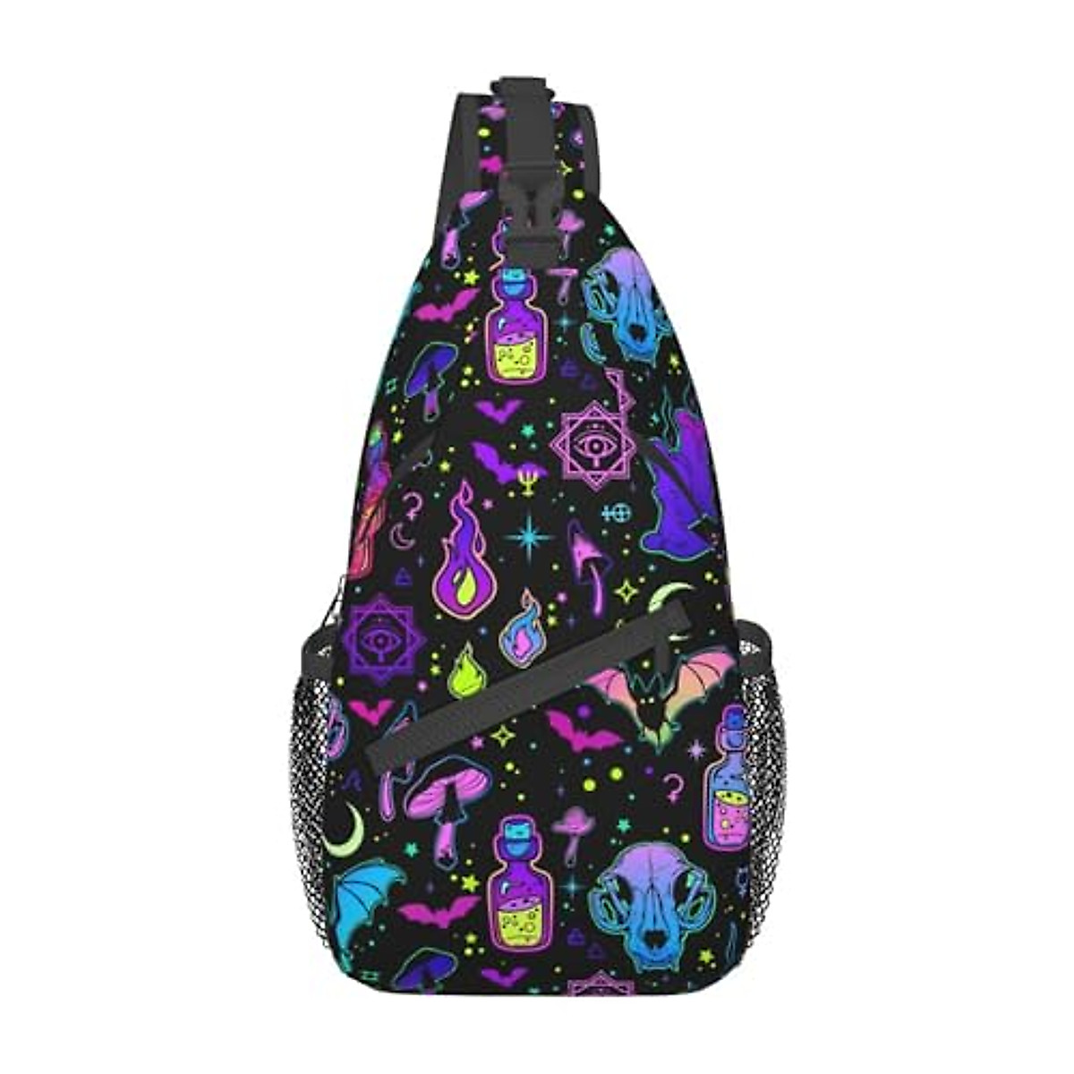 JSHXJBWR Bright Witchy Elements Sling Bag For Women Men Funny Halloween Crossbody Shoulder Bags Backpack Adjustable Casual Daypacks Chest Bag For Hiking Travel Cycling