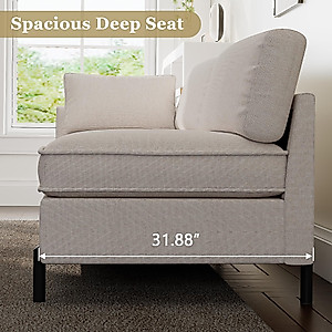 MULEJYBO 79" Comfy Sofa with 2 Pillow, Modern 3 Seater Linen Sofa Couch, Solid Wood Frame & Metal Legs, Perfect for Living Room, Bedroom, for Small Space, Sturdy & Durable, Easy Assembly, Beige