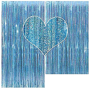 CYLMFC Foil Fringe Curtains Party Decorations - 2 Pack 3 x 8ft Tinsel Backdrop for Party Photo Backdrop Wedding Bridal Shower Bachelorette