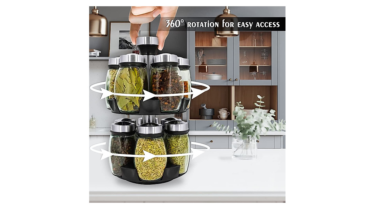 Spinning Spice Rack Organizer - 12 Jars - Kitchen Storage