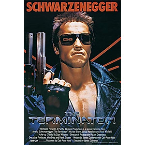 The Terminator Official Key Art with Credits Arnold Schwarzenegger Action Movie SciFi Gun Classic 1984 Retro Vintage Style Cool Wall Decor Art Print Poster 24x36