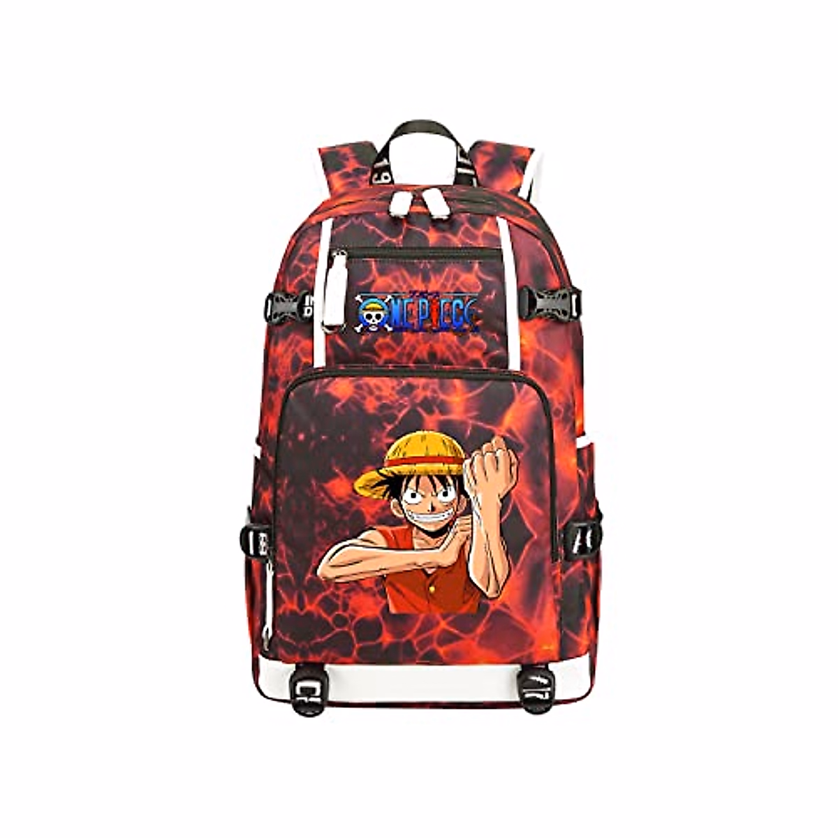 One Piece anime character Luffy fashion backpack equipped with USB interface casual large-capacity laptop backpack (F4-2)