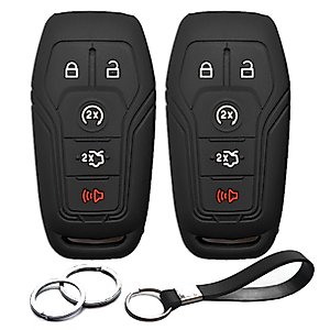 INFIPAR 2pcs Compatible with Ford Edge Fusion Explorer Mustang F-150 F-250 F-350 F-450 Super Duty Expedition Lincoln MKC MKX MKZ Nautilus Silicone Key Fob Cover Case Keychain Holder
