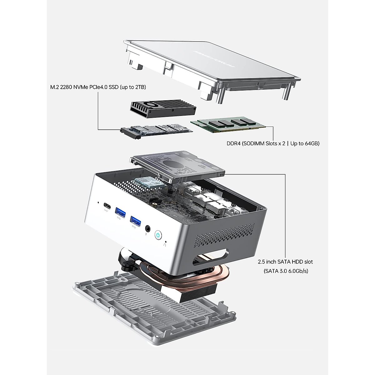 MINISFORUM UN1245 Mini PC Barebone with Intel Core i5-12450H,8 cores/12 Threads, Mini Desktop Computer, HDMI 2.0/USB-C/DP 1.4, 2.5 G RJ45 LAN, 5 USB Ports, Wi-Fi 6E & BT 5.2
