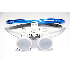 Dental Power Dental Binocular Loupes 3.5X 420mm + LED Head Light Lamp +Aluminum Box (Blue)