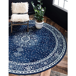 Unique Loom Bromley Collection Area Rug - Midnight (7' 10" Round, Navy Blue/ Ivory)