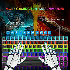 Gaming Keyboard and Mouse with Mechanical Red Switch Rainbow Backlit Wired Type-C 84 Keys Anti-ghosting,RGB 12000 DPI Lightweight Honeycomb Shell Gaming Mouse,Large Mouse Pad for PC Gamers(Black)