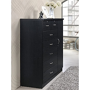 Pemberly Row Tall 7 Drawer Chest with 2 Locking Drawers and Garment Rod or Extra Storage in Black