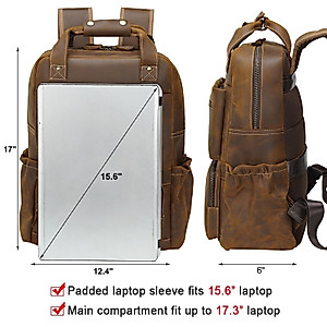 TIDING Men's Leather 17 Inch Laptop Backpack Large Capacity Business Travel Office Daypacks Brown