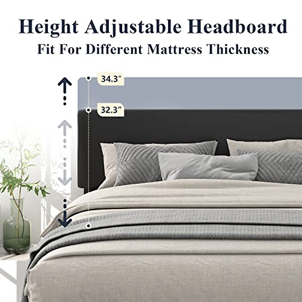 Allewie King Size Upholstered Platform Bed Frame with Adjustable Headboard, Sturdy Wood Slat Support, Easy Assembly, Black