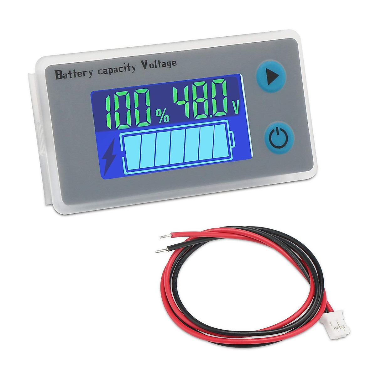 DROK Battery Meter, 48V Digital Battery Remaining Capacity Percentage Level Voltage Temperature Monitor Tester, 10-100V 12V 36V 24V 48Volt Electric Boat Battery Power Analyzer