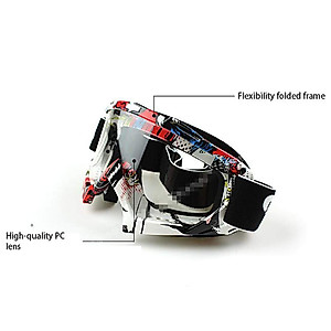 Runspeed Motorcycle Goggles, Motocross ATV Dirt Bike Ski Goggles Windproof Scratch Resistant Combat Goggles Adjustable UV Protective Safety Outdoor Glasses for Men Women (Graffiti, Rainbow)