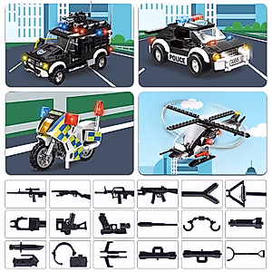 HOGOKIDS City Police Station Building Set - 1261 PCS Police Building Blocks Toys with Helicopter Motorcycle and 2 Cars, STEM Police Construction Playset for Kids Boys Girls Aged 8 9 10 11 12+