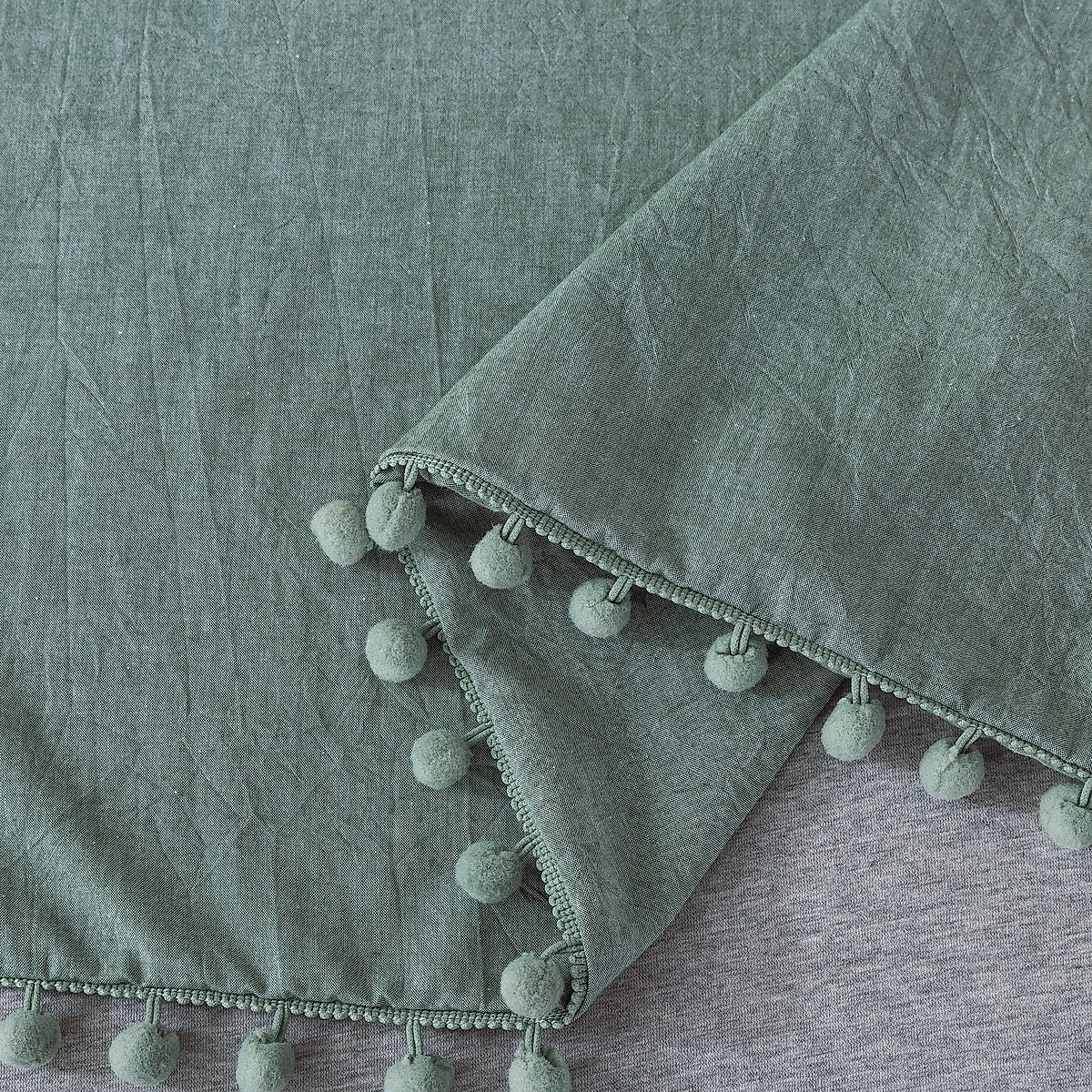 Softta 20x36 Pompom Pillow Shams Pillow Covers 2 pcs Ball Trimmed Cute Pretty Girls Pillowcases 100% Cotton Green Cover Twin/Full/Queen (NO Comforter NO Filling)