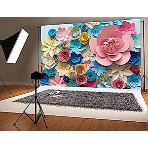 GYA 7x5ft 3D Colorful Paper Flowers Backdrop Mother's Day Pink Rose Hand-Make Flower Background Baby Shower Birthday Girl Adults Bachelorette Bridal Shower Wedding