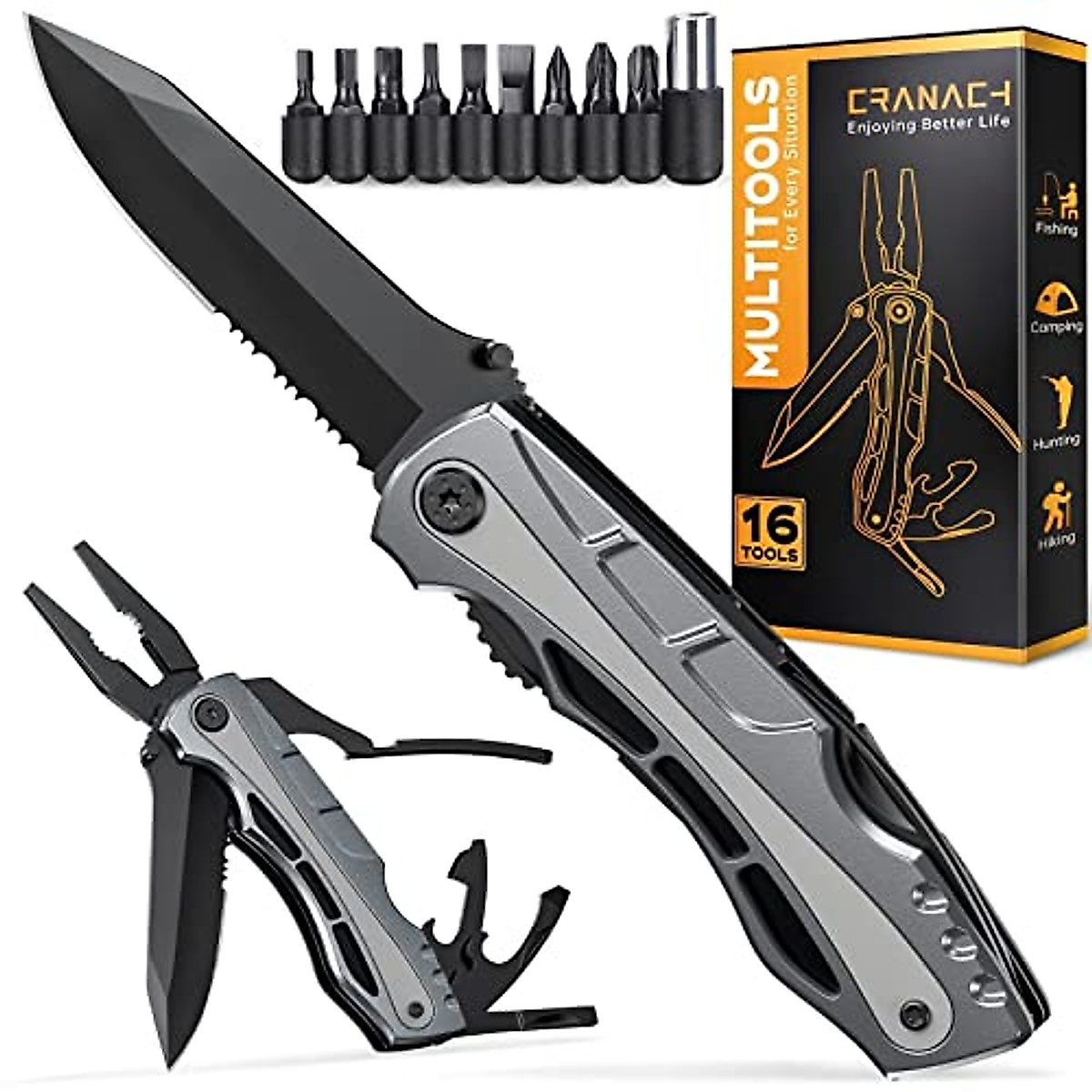 Gifts for Men Grill Scraper BBQ and Multitool 16 Tools Survival Kit - Christmas Stocking Stuffers Women Men