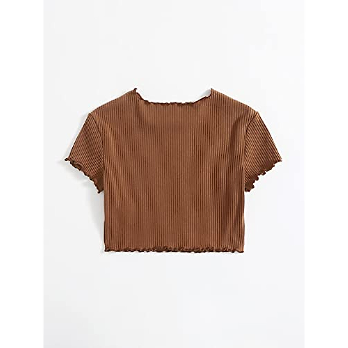 SOLY HUX Girl's Cartoon Embroidery Short Sleeve Tee Lettuce Trim Crop Top T Shirt Mushroom Brown 8Y