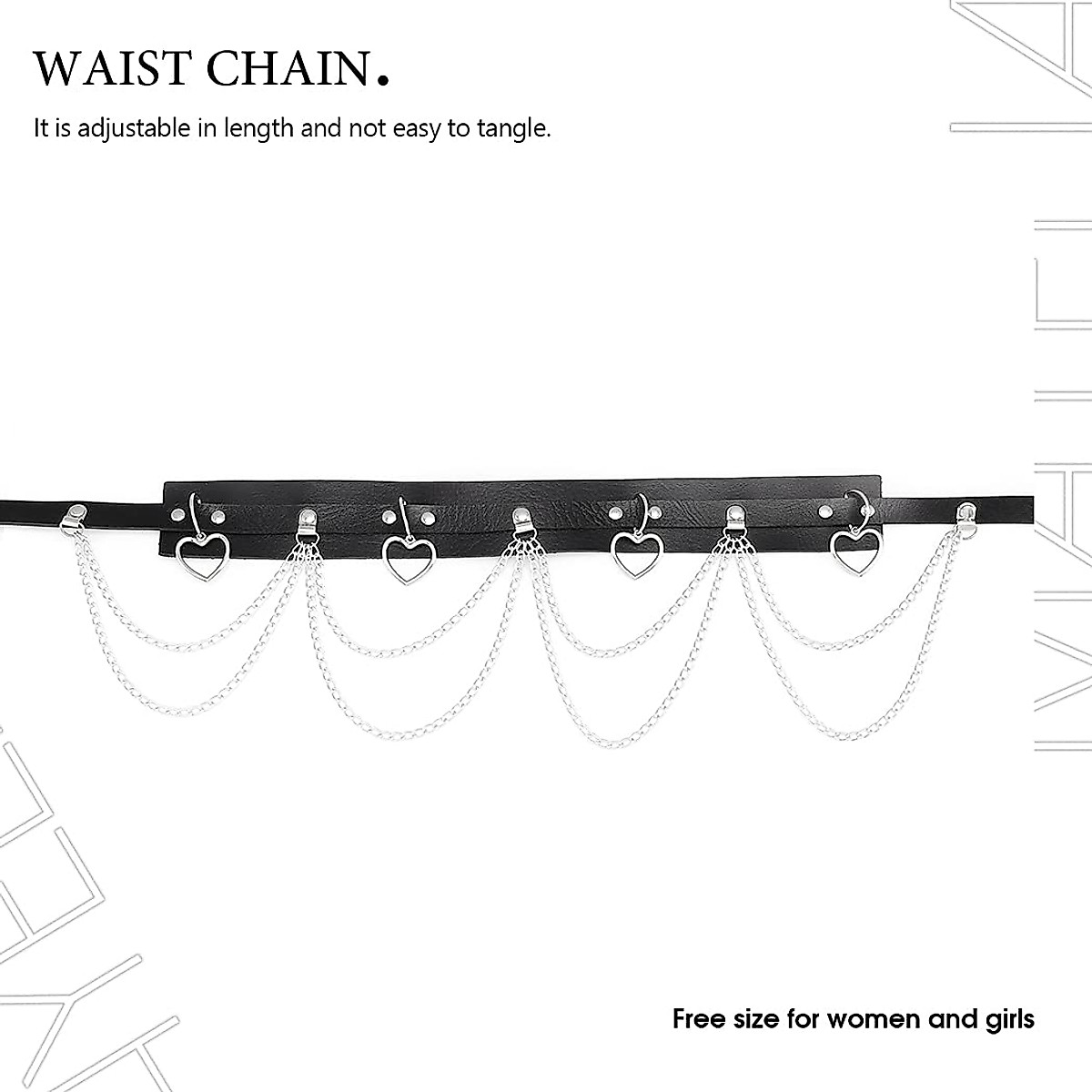 Bodiy Punk Waist Chain Belts Leather Gothic Layered Heart Love Rave Belly Body Chains Jewelry for Women Sexy (Black-1)