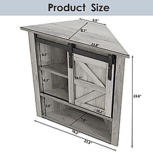 Fameill Bathroom Wall Cabinet Wall Mounted Corner Cabinet with Sliding Barn Door Over Toilet Bathroom Organizer Corner Wall Shelf Medicine Cabinet,Grey