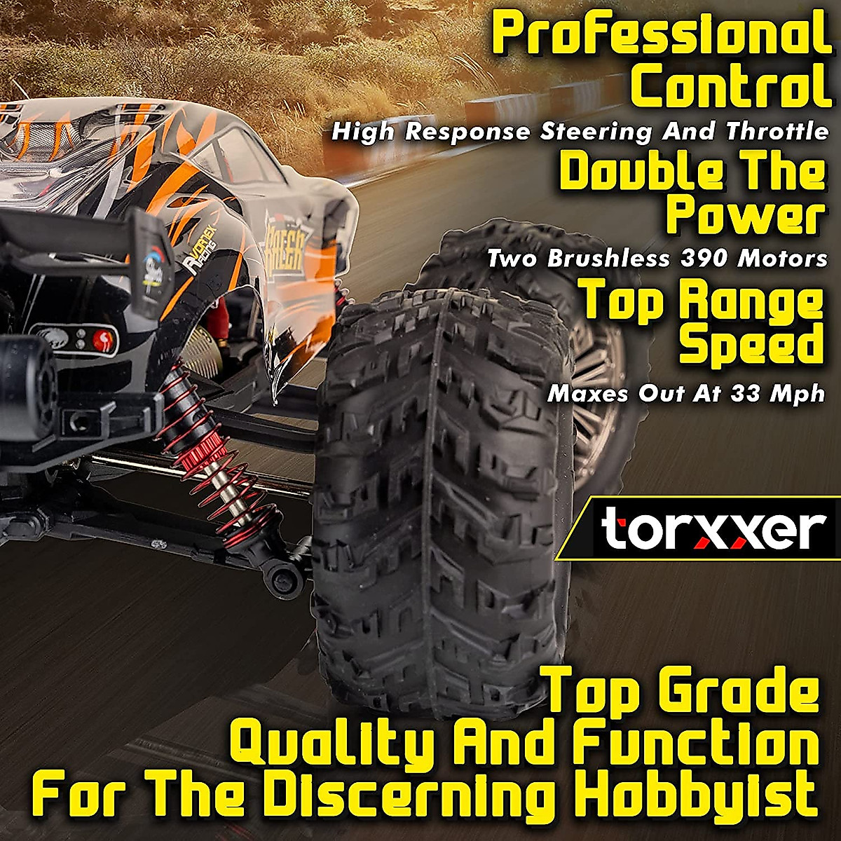 TORXXER 1:16 Scale Brushless RC Truck - High Speed Hobby Grade RC Car, Hits 33MPH - Off Road 4WD for Grip on Any Terrain - Ready to Run Waterproof Trophy Truck (Green)