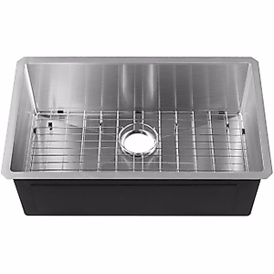 CAPHAUS Undermount Single or Double Bowl 16 Gauge Stainless Steel Kitchen Sink, Mutiple Choices for 30-inch, 31-inch, 32-inch, w/Drain Strainer and Bottom Grid