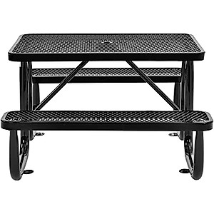 Global Industrial 4 ft. Expanded Metal Rectangular Outdoor Steel Picnic Table, Black