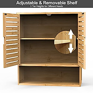 Purbambo Bathroom Wall Cabinet, Bamboo Wall Mount Medicine Cabinet Storage Organizer, Double Doors & 3 Tier Adjustable Shelf