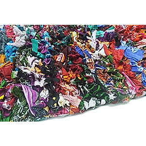 Chardin home Rainbow Shag Rug Multi Color | Boho Rug for Bedroom, Kitchen, Entrance Bathroom and More | Recycled Rag chindi Shaggy Rug 20x30 Inch.