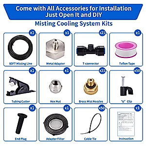 Aomedeelf 82FT Misters for Outside Patio,Outdoor Misting System for Patio,Patio Misters for Cooling Outdoor, 21 Mist Nozzles+3/4" Brass Adapter,Water Mister Outdoor,Outdoor Misters for Patio Garden