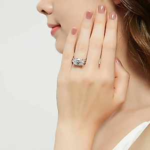 BERRICLE Sterling Silver East-West Wedding Engagement Rings Cubic Zirconia CZ Solitaire Ring Set for Women, Rhodium Plated Size 8