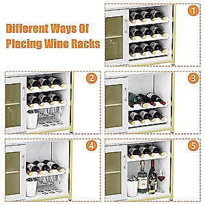 GAOMON Wine Bar Cabinet with Removable Wine Racks and 1 Drawer,Bar Cabinet with Glass Holder and Mesh Door for Liquor and Glasses(Gold)