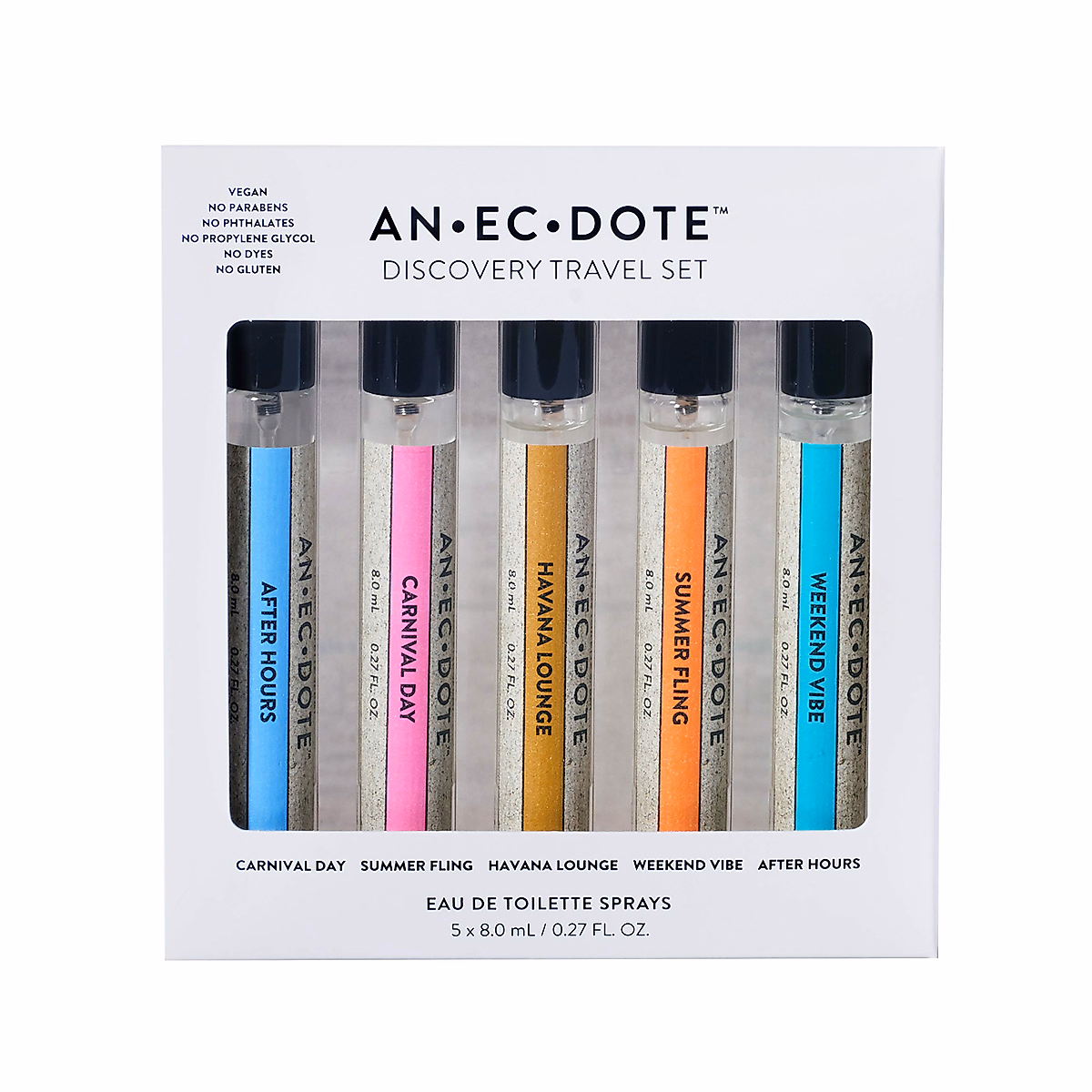 PB ParfumsBelcam Anecdote Fragrances Discovery Travel Set Five Fragrances Edt Sprays 0.27 Fl Ounce Each, 1.35 fluid_ounces, clear, 94500