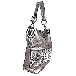 Zzfab Rhinestone Band Hobo Bag Bling Purse Pewter