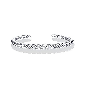 PAVOI Rhodium Plated Twisted Chunky Bangle Bracelet | 14K Gold Plated | Lightweight Everyday Jewelry (7, White Gold)