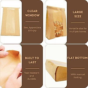 Bread Bags for Homemade Bread Sourdough - 50 Pack Large Paper Bread Bags for Sourdough with Tintie Tab Lock, 90pcs Stickers, Clear Front Window: Sourdough Bread Bags for Gifting