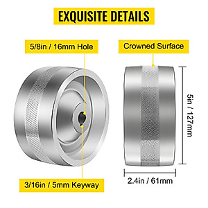 VEVOR Belt Grinder Drive Wheel 5" Diameter, 2"x72" Knife Grinder Drive Wheel 5/8" Bore/Shaft, Aluminum Belt Grinder Wheel Crowned, for Knife Making Grinder Polishing & Belt Machine Woodworking DIY