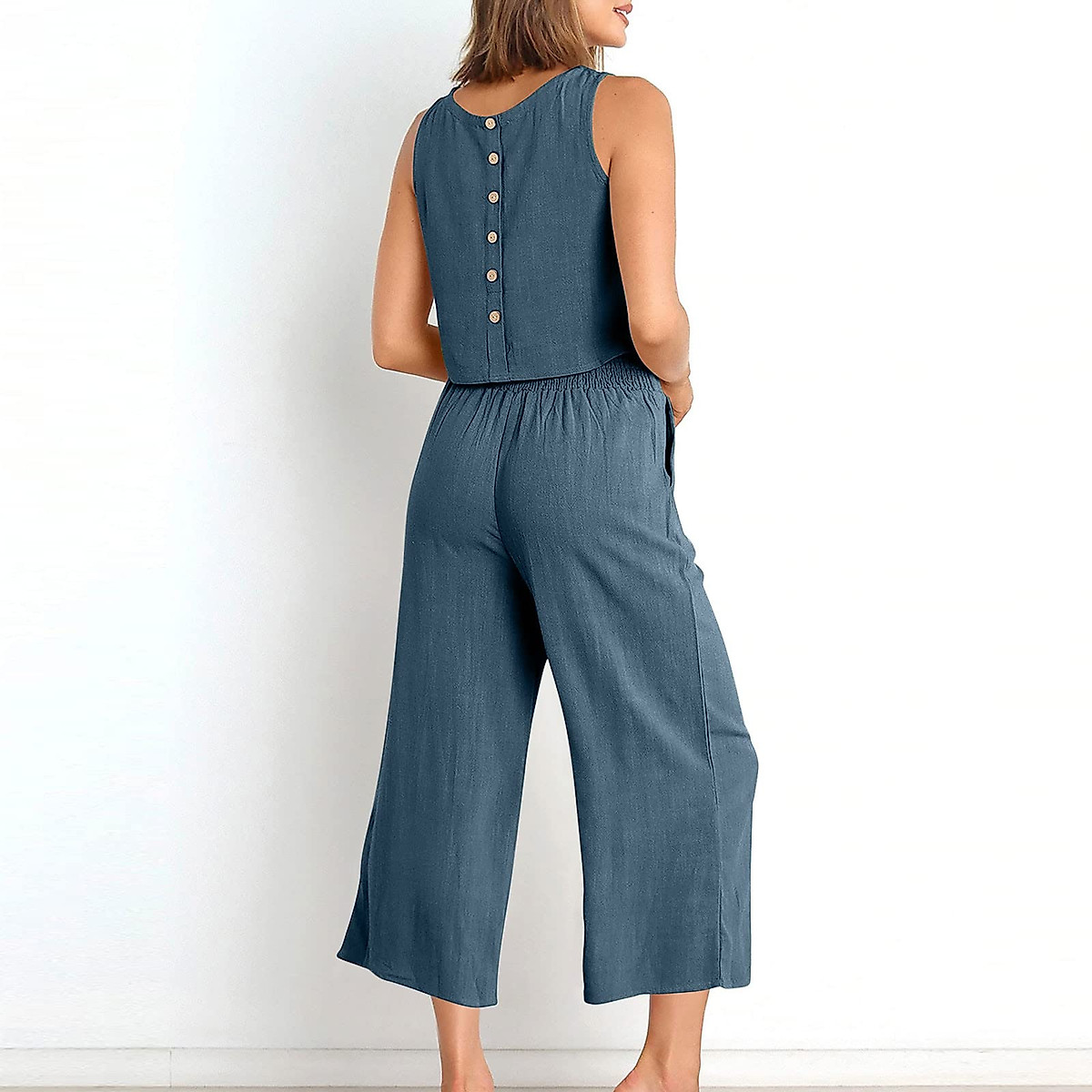 Two Piece Outfits for Women Summer 2025 Plus Size Sleeveless Outfit Casual Wide Leg Pants Set with Pockets Sets