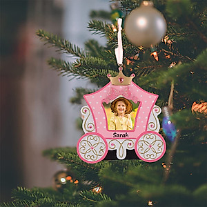 Personalized Baby Photo Frame Christmas Tree Ornament - Baby Girl Princess Carriage Ornament - Pink Baby Ornament - Unique Keepsake Gifts for Girl, Grandkid, Daughter