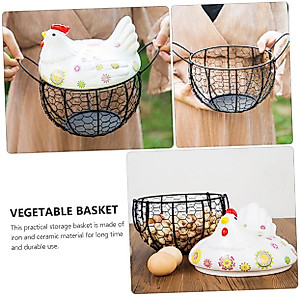 COLLBATH 1pc Egg Basket Refrigerator Organizer Bins Eggs Dining Table Decor Desktop Decor Rustic Wire Egg Basket Metal Egg Stand Chicken Wire Basket Fruit Basket Vegetable Basket Ceramics