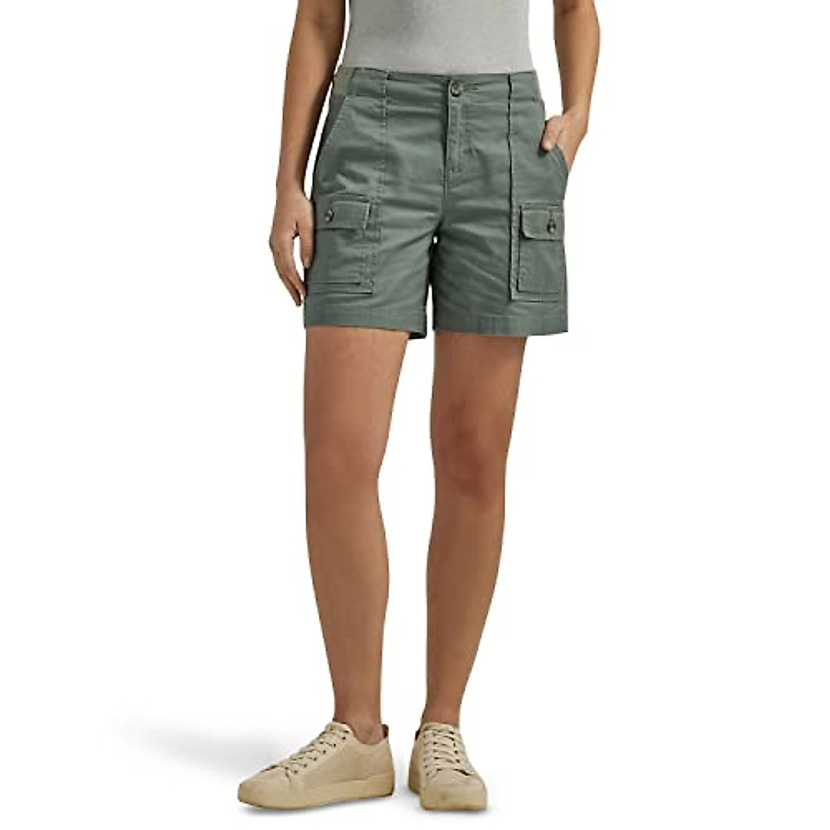 Lee Women's Flex-to-Go Mid-Rise Relaxed Fit 6" Cargo Short, Fort Green