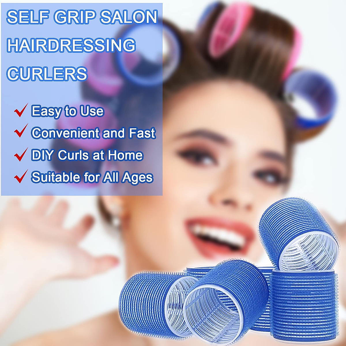 Hair Rollers, 12 Pack Self Grip Salon Hairdressing Curlers, DIY Curly Hairstyle,Colors May Vary, Large