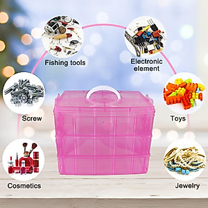 Egaageoi 3-Tier Stackable Hair Supplies Organizer - 30 Adjustable Compartments Bead Organizers and Storage with Handle for Arts, Crafts Storage, Hair Accessories, Washi Tapes