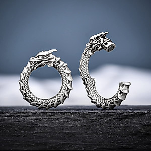 PUNKYOUTH 1 Pair 2g Ear Hanger Dangle Gauges For Ear Hoop Ear Plugs Brass Ear Gauges Floral Retro Dragon Stretcher Expander Piercings