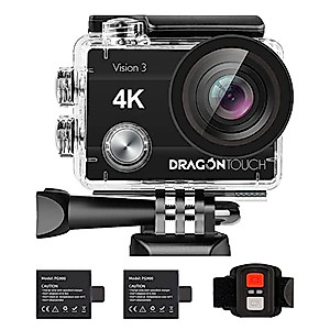 Dragon Touch 4K Action Camera 20MP Vision 3 Underwater Waterproof Camera 170° Wide Angle WiFi Sports Cam with Remote 2 Batteries and Mounting Accessories Kit